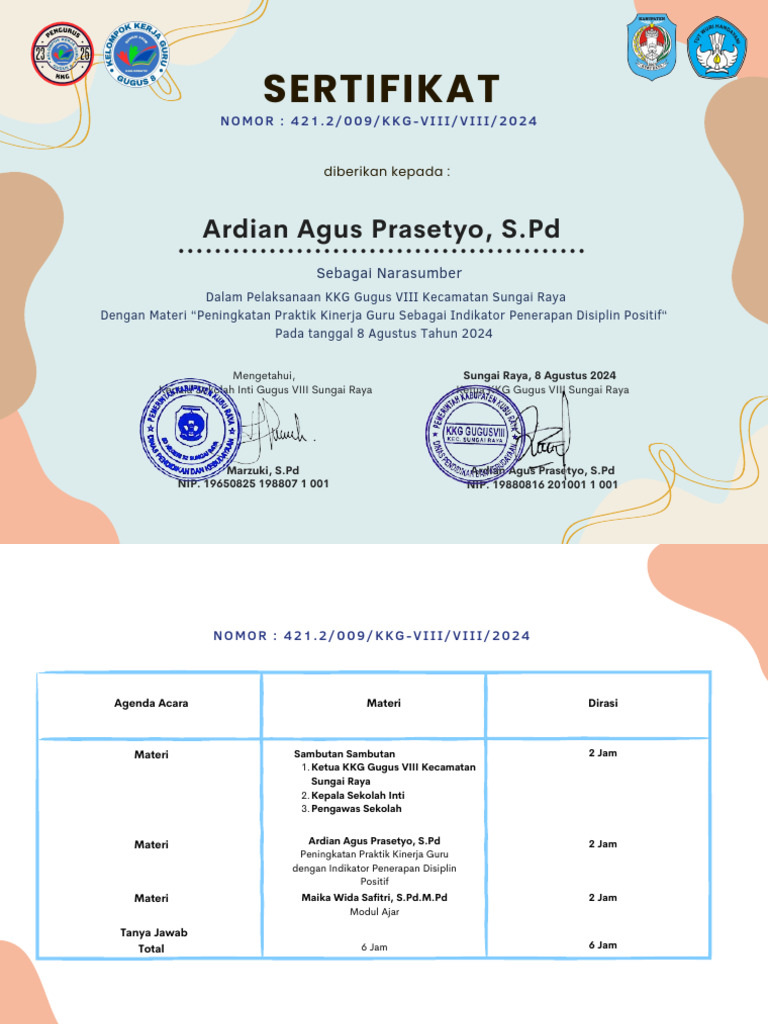 Sertifikat Pemateri Pak Ardian | PDF