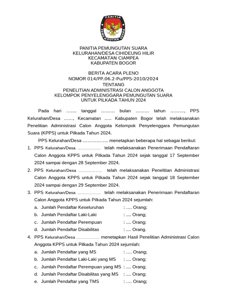 0 Berita Acara PPS Penelitian Administrasi KPPS | PDF