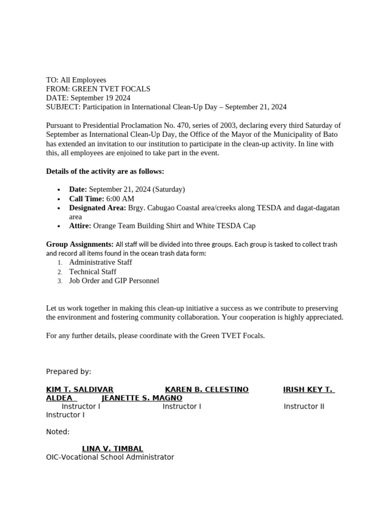 sAMPLE CLEAN UP MEMO | PDF