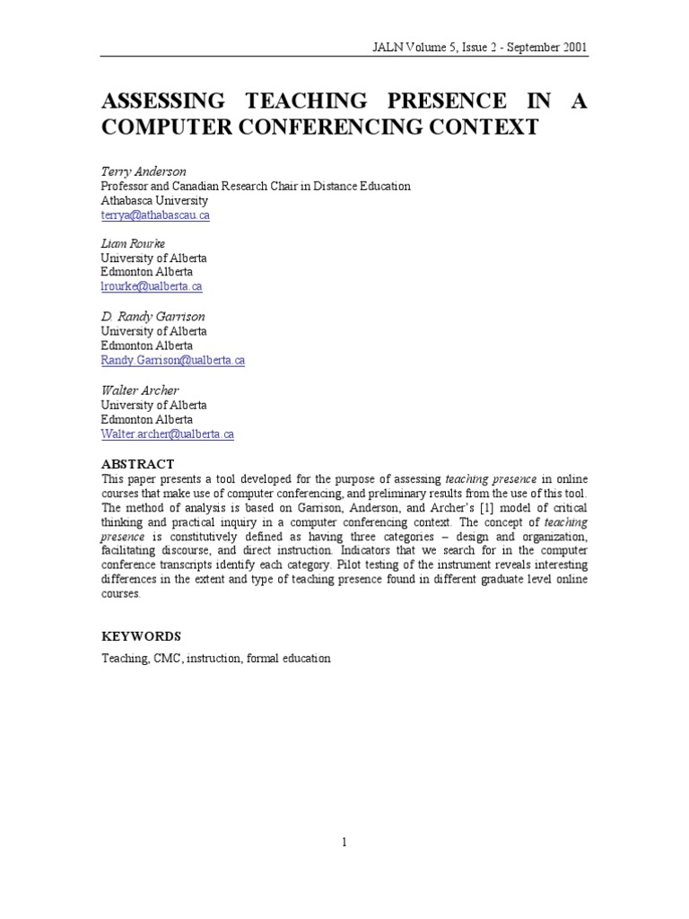 Anderson Et Al. - 2001 - Assessing Teaching Presence in A Computer ...