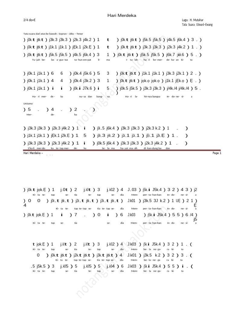 Not Angka Hari Merdeka Paduan Suara | PDF