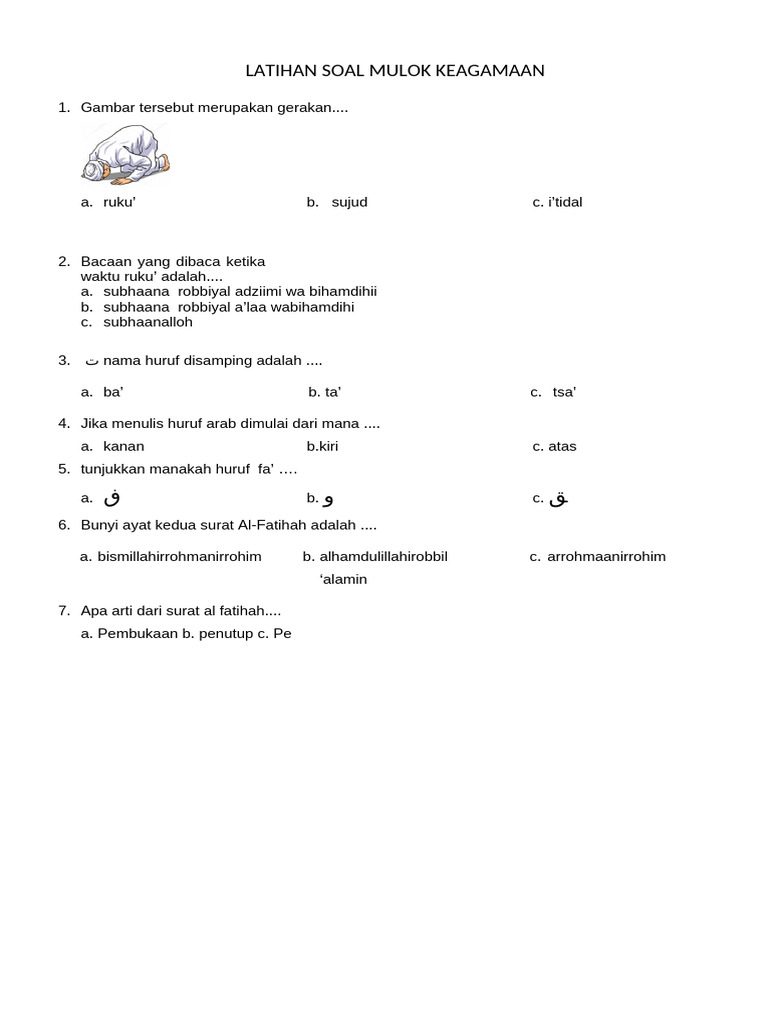Soal Pas KLS 1 | PDF