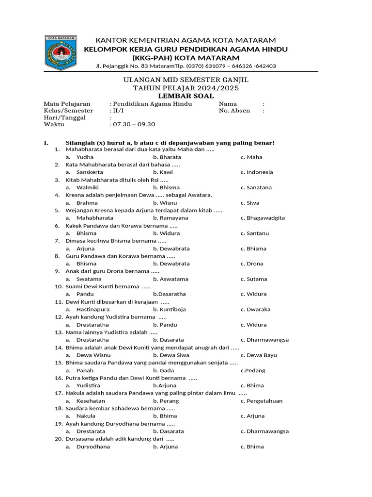 Soal Pah Kls 2 | PDF