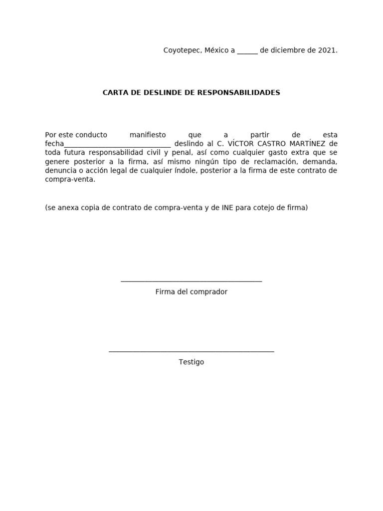 Carta de No Responsabilidad | PDF