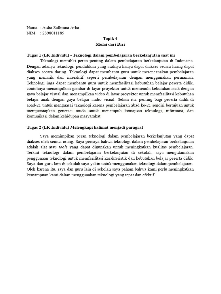 Topik 4 - Mulai Dari Diri - Aulia Sallimna Arba | PDF