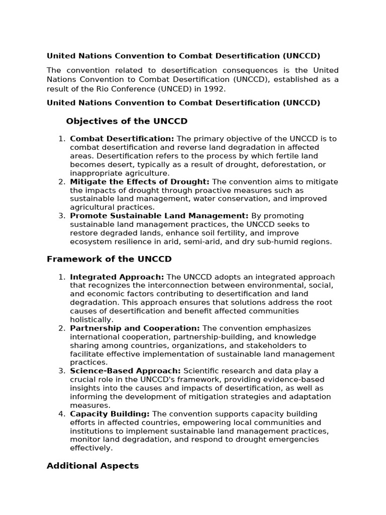 United Nations Convention To Combat Desertification Enviornmental ...