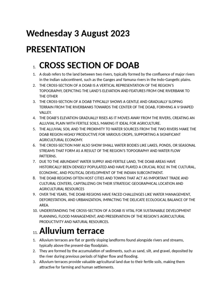 Wednesday 3 August 2023 Presentation Cross Section of Doab | PDF