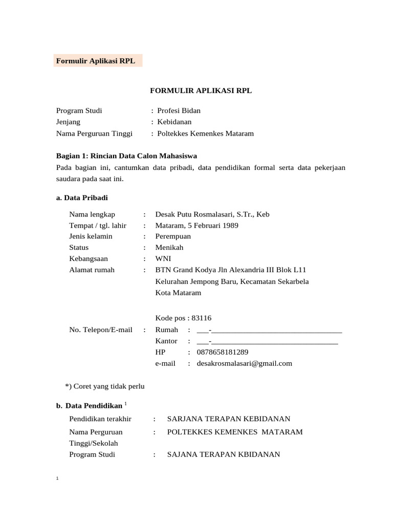 Formulir - Aplikasi - RPL | PDF