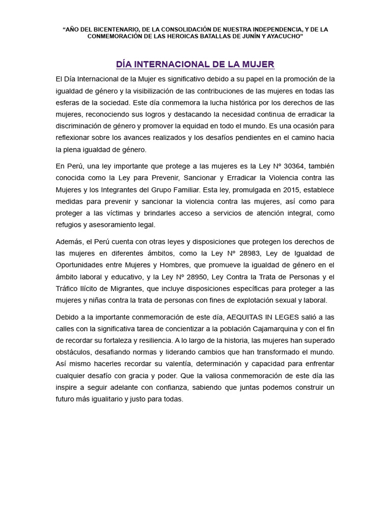 Día Internacional de La Mujer-Ail. | PDF