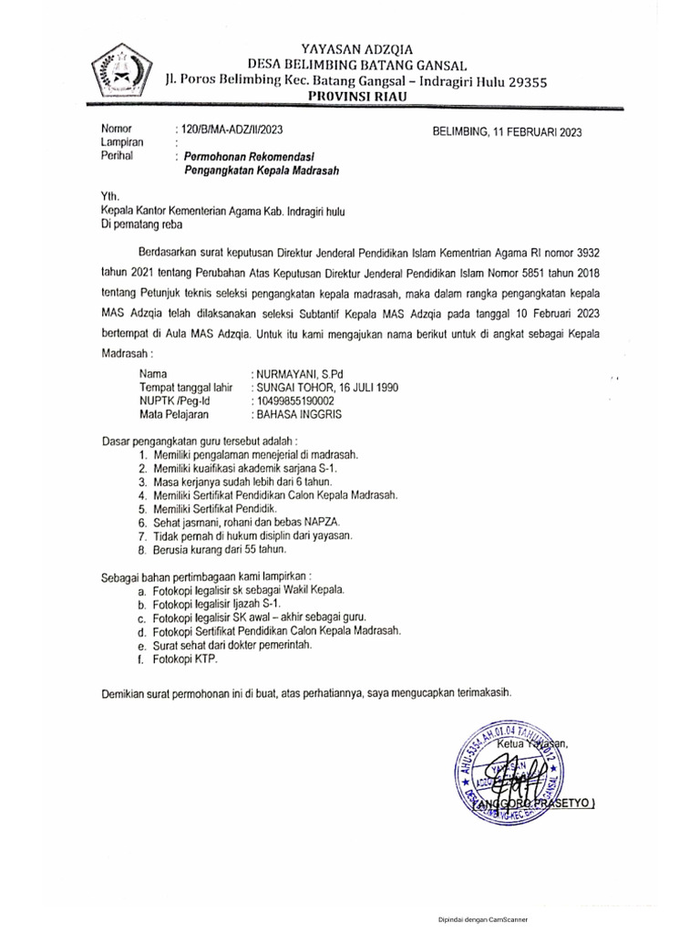 Permohonan Rekomendasi Kamad | PDF