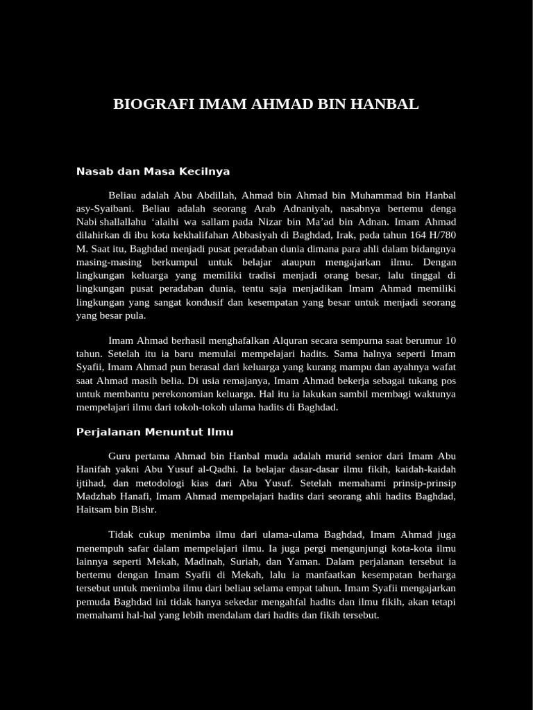 BIOGRAFI IMAM AHMAD BIN HANBAL Tugas Fiqih | PDF