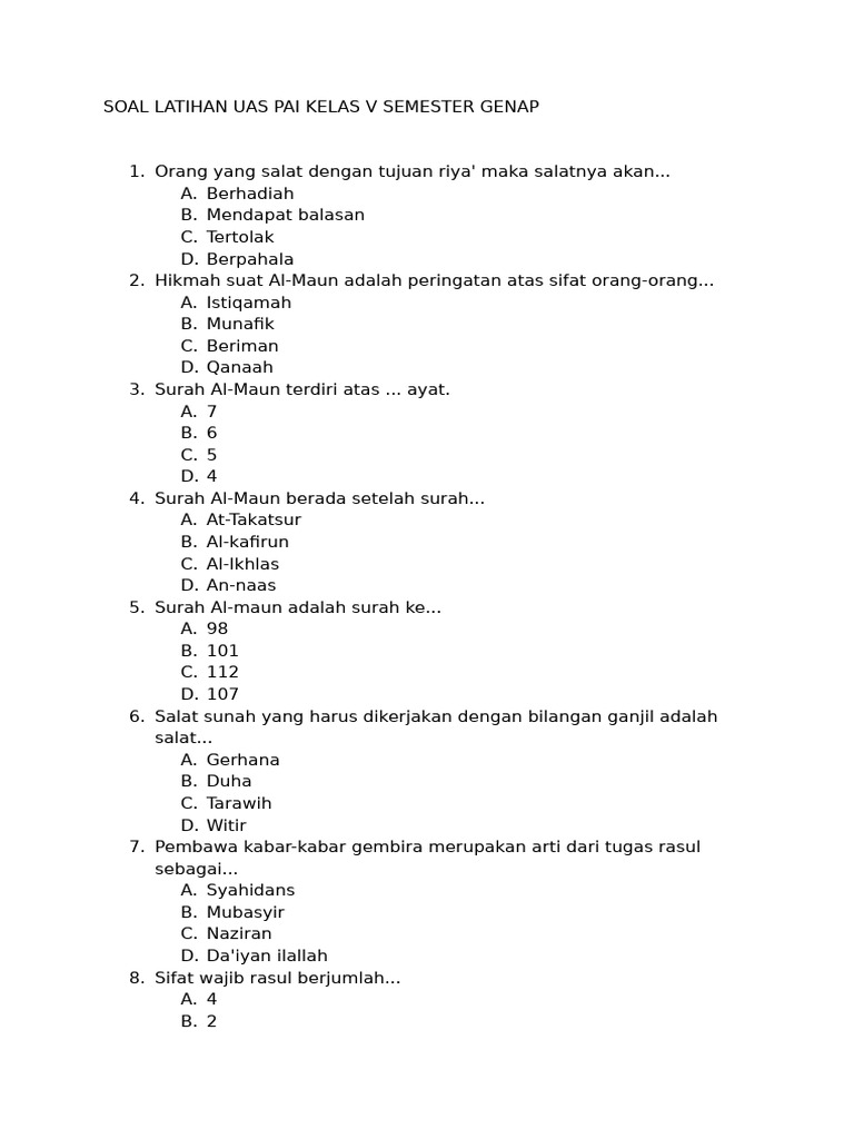 Soal Latihan UAS PAI Kelas 5 Semester II | PDF
