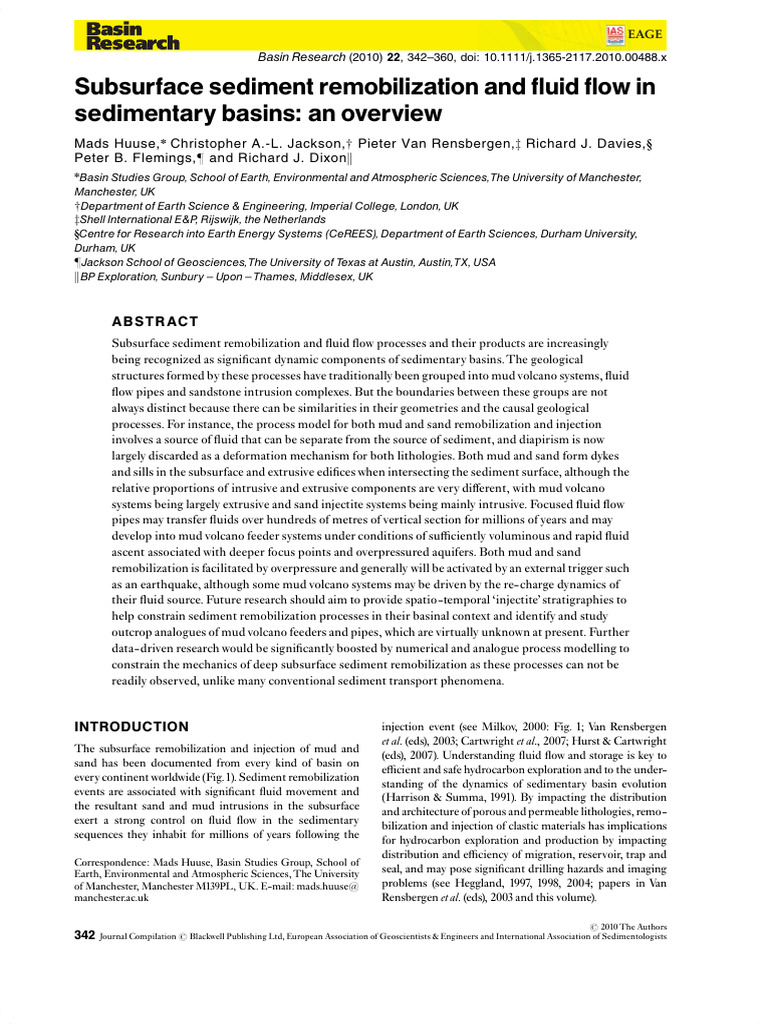 Subsurface Sediment Remobilization and Fluid Flow in Sedimentary Basins - An Overview | PDF