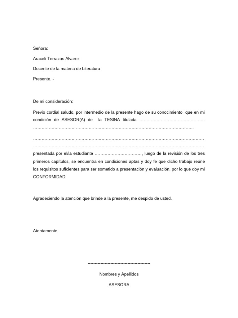 Carta Tutores Presentación 3 Capitulos | PDF