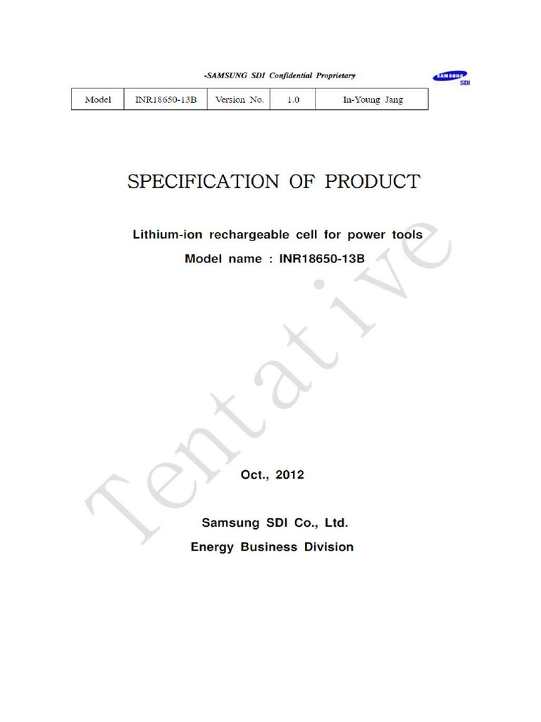 Spec Samsung Inr18650-13b | PDF