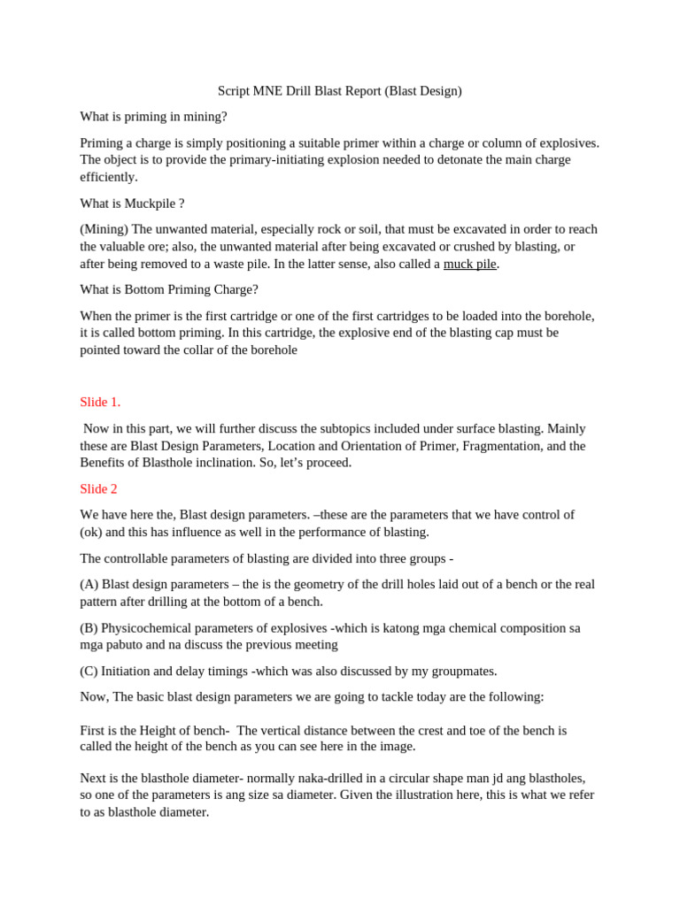 Script MNE Drill Blast Report | PDF