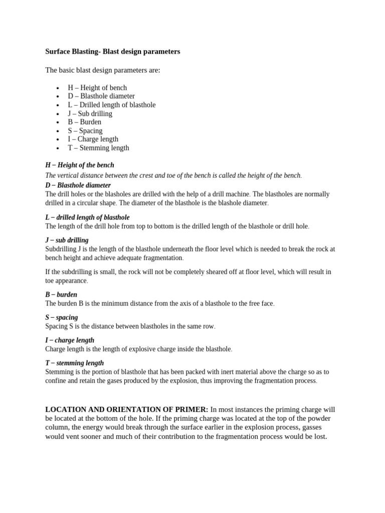 Surface Blasting - Blast Design Parameters | PDF
