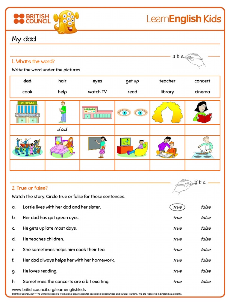 Short Stories My Dad Worksheet | PDF
