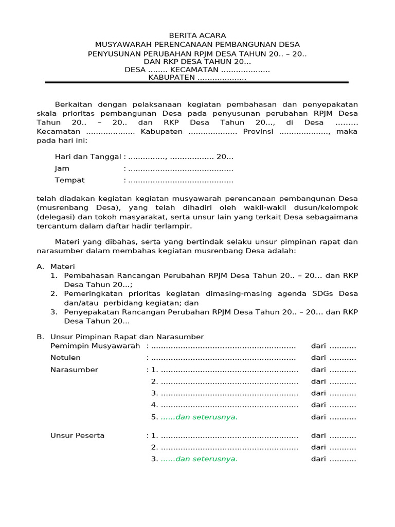 BA. Musrenbang Perencanaan Desa Terintegrasi | PDF