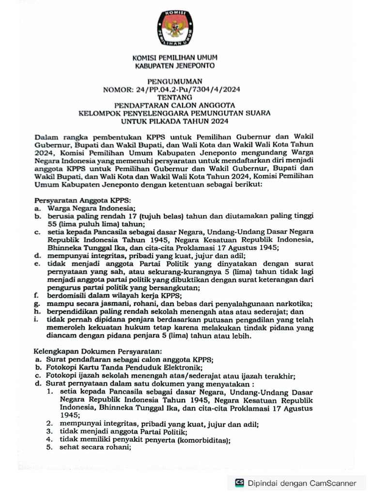 24 - Pengumuman Pendftaran KPPS | PDF