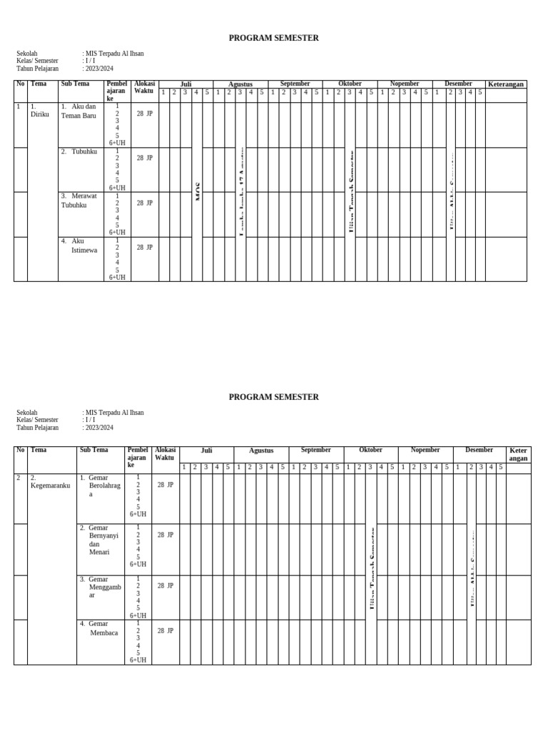 Prosem Sem 1, 1lembar | PDF