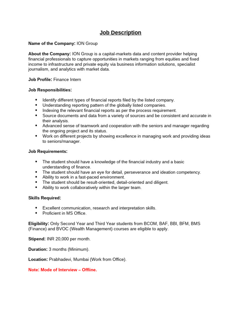 ION Group Job Description | PDF