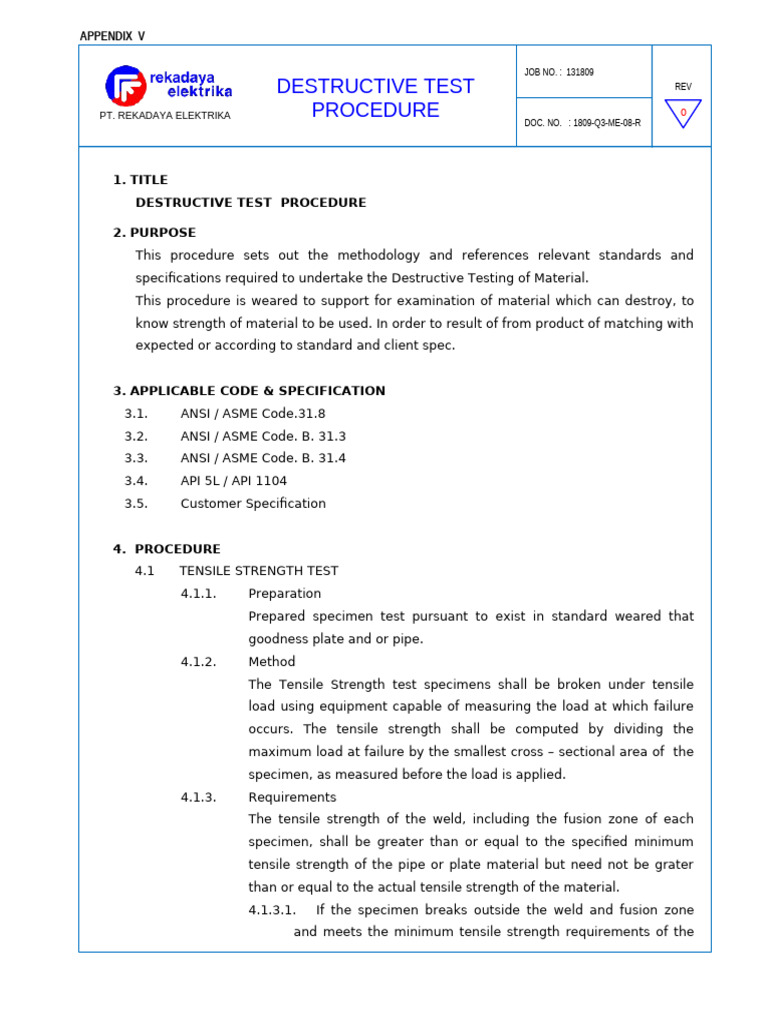 APPENDIX X (Destructive Test Procedure) | PDF