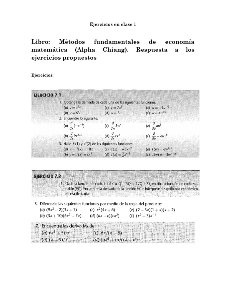 Ejercicios en Clase 1 - Repaso Calculo | PDF