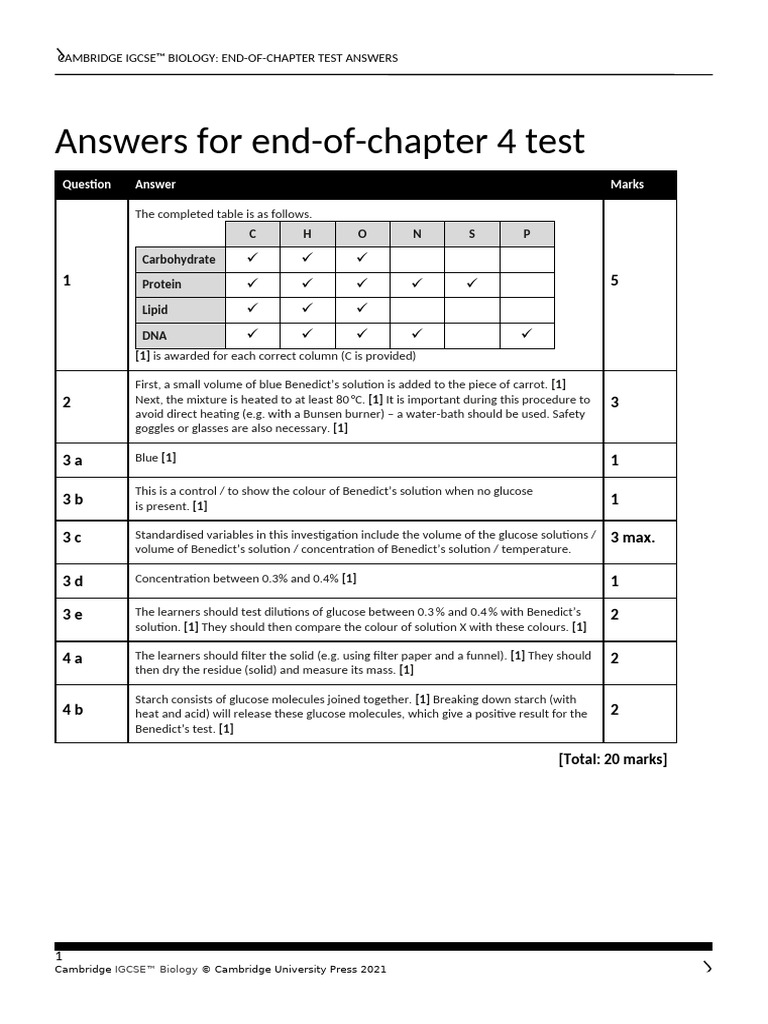 Igcse Biology 4ed TR Eoc Test Answers 4 | PDF