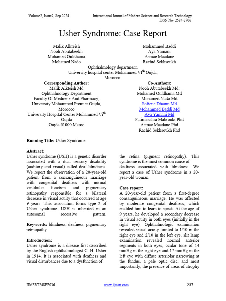 Usher Syndrome Case Study Analysis | PDF | Senses | Visual System