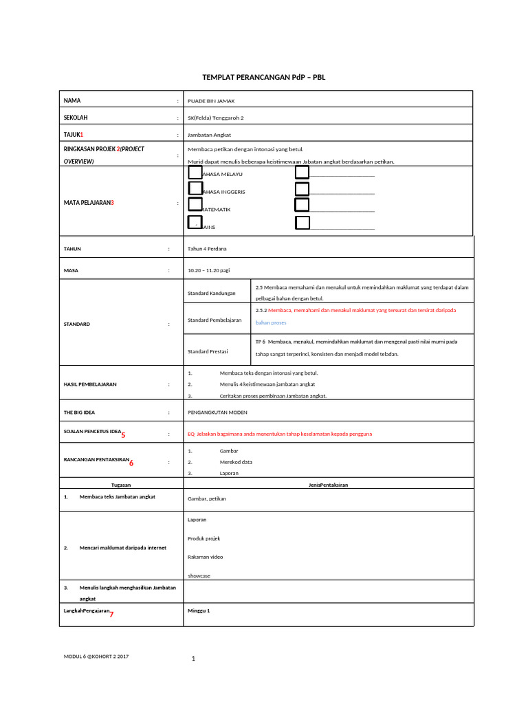 TEMPLAT PERANCANGAN PDP - PBL BM TAHUN 4 2019 | PDF