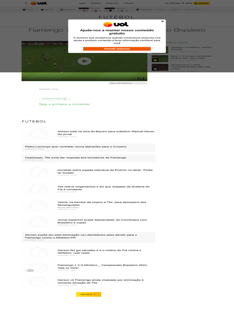 Flamengo 1 X 0 Athletico - Campeonato Brasileiro 2024, Veja Os Gols! - 29 - 09 - 2024 - UOL ...