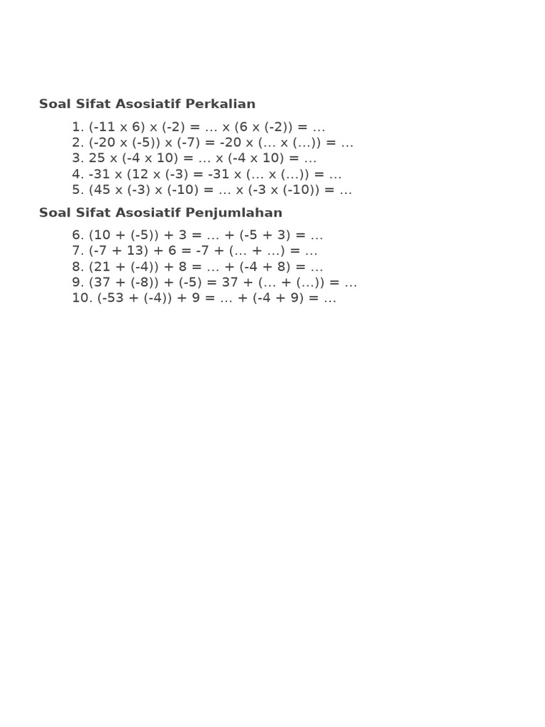 Soal Sifat Asosiatif Perkalian | PDF