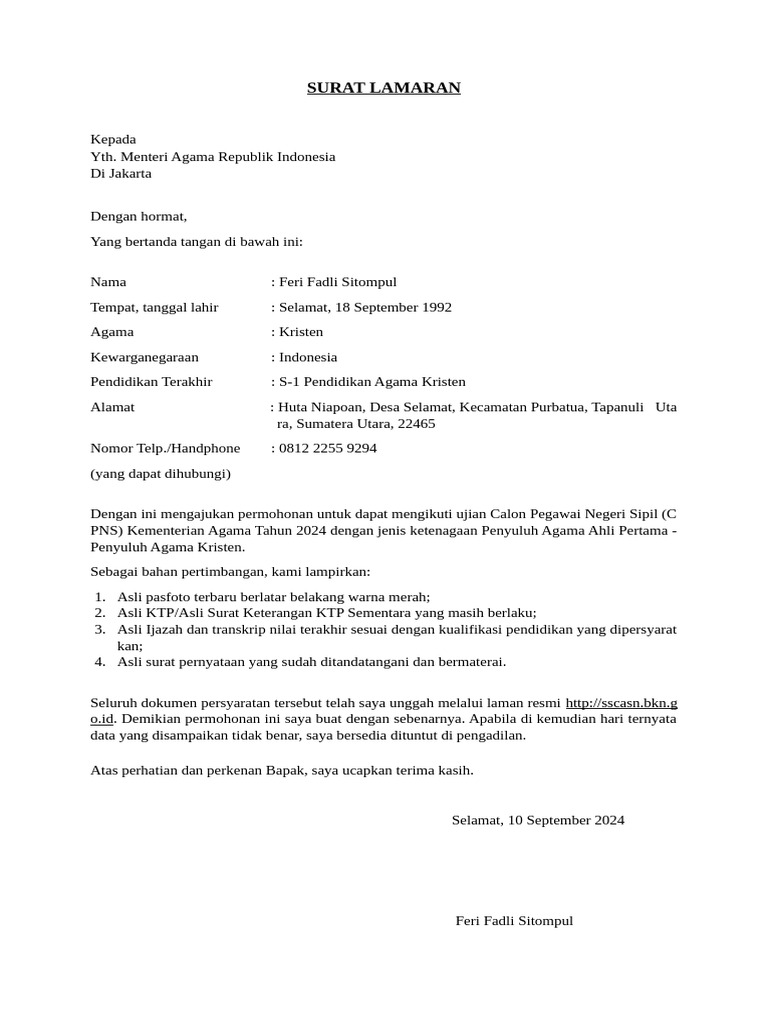 Surat Lamaran 1 | PDF