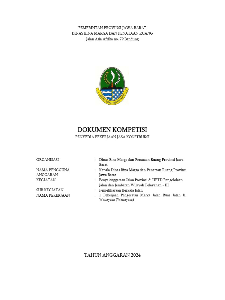 Dok Pengecatan Marka Jalan Ruas Jalan JL Wanayasa | PDF
