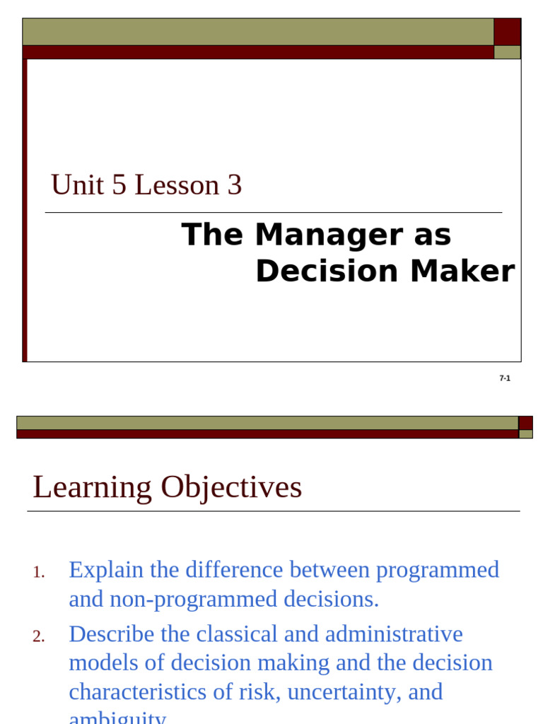 The Manager As Decision Maker | PDF