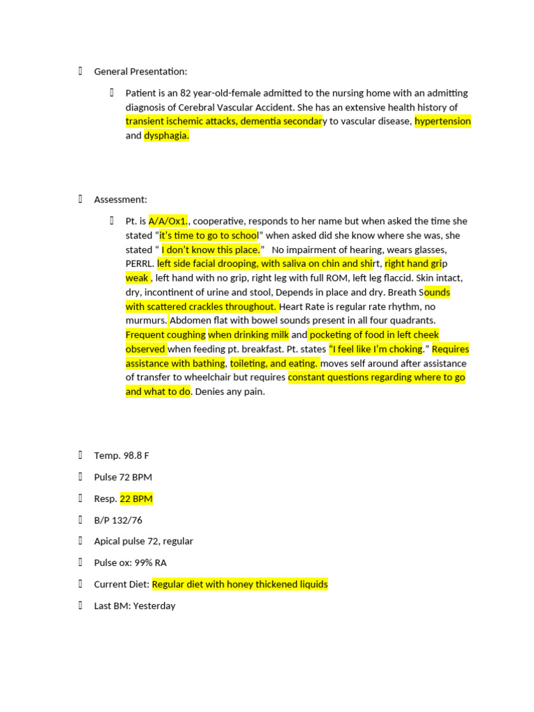 Nursing Process PT 1 Case Study With Questions 2 | PDF