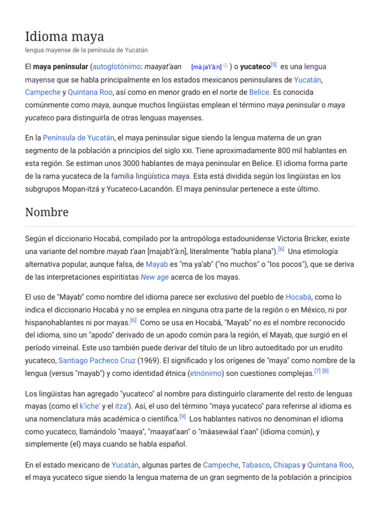 Idioma Maya - Wikipedia, La Enciclopedia Libre | PDF