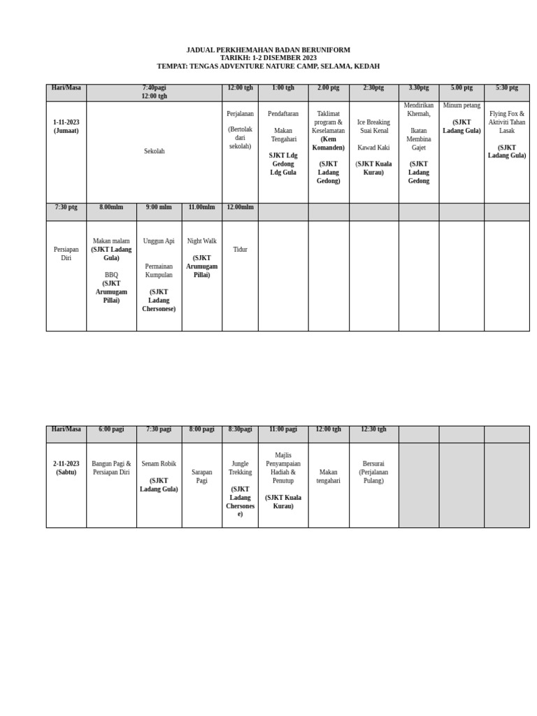 Jadual Kem Kokurikulum 2023 12.00 Start | PDF