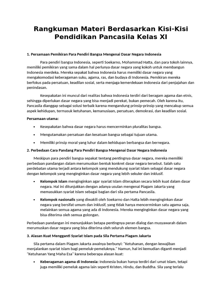 Rangkuman Materi Berdasarkan Kisi PKN | PDF