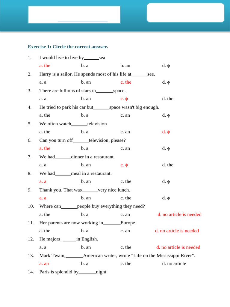 ARTICLE-WORKSHEET 1 Key | PDF