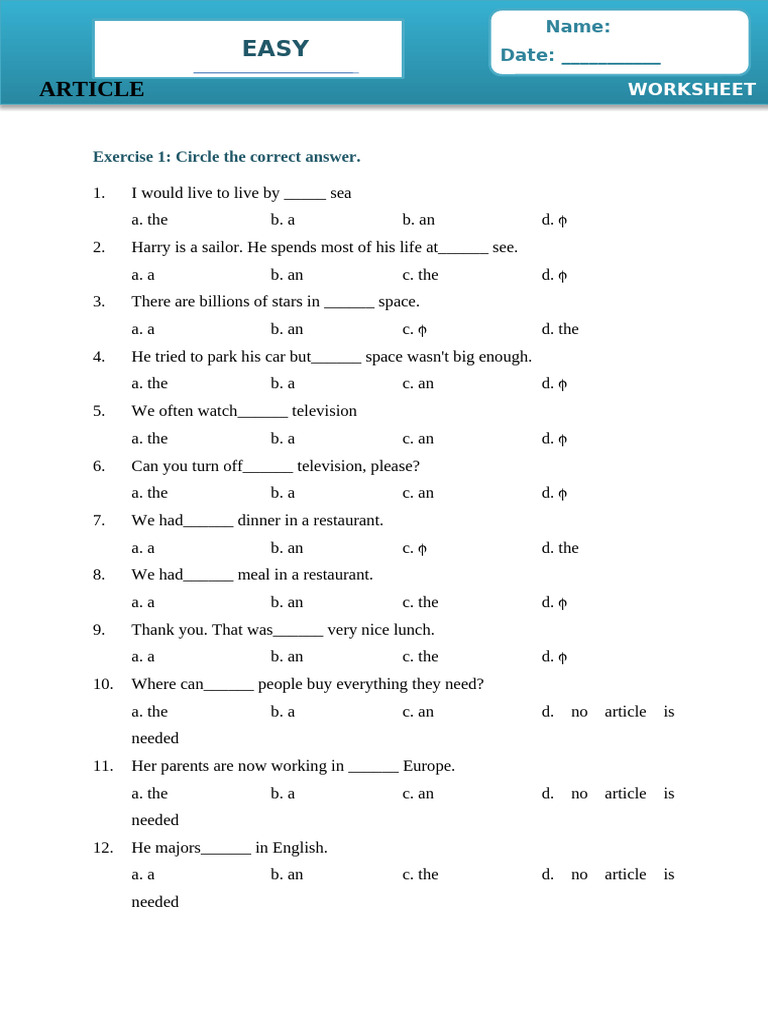 Article-Worksheet 1 | PDF