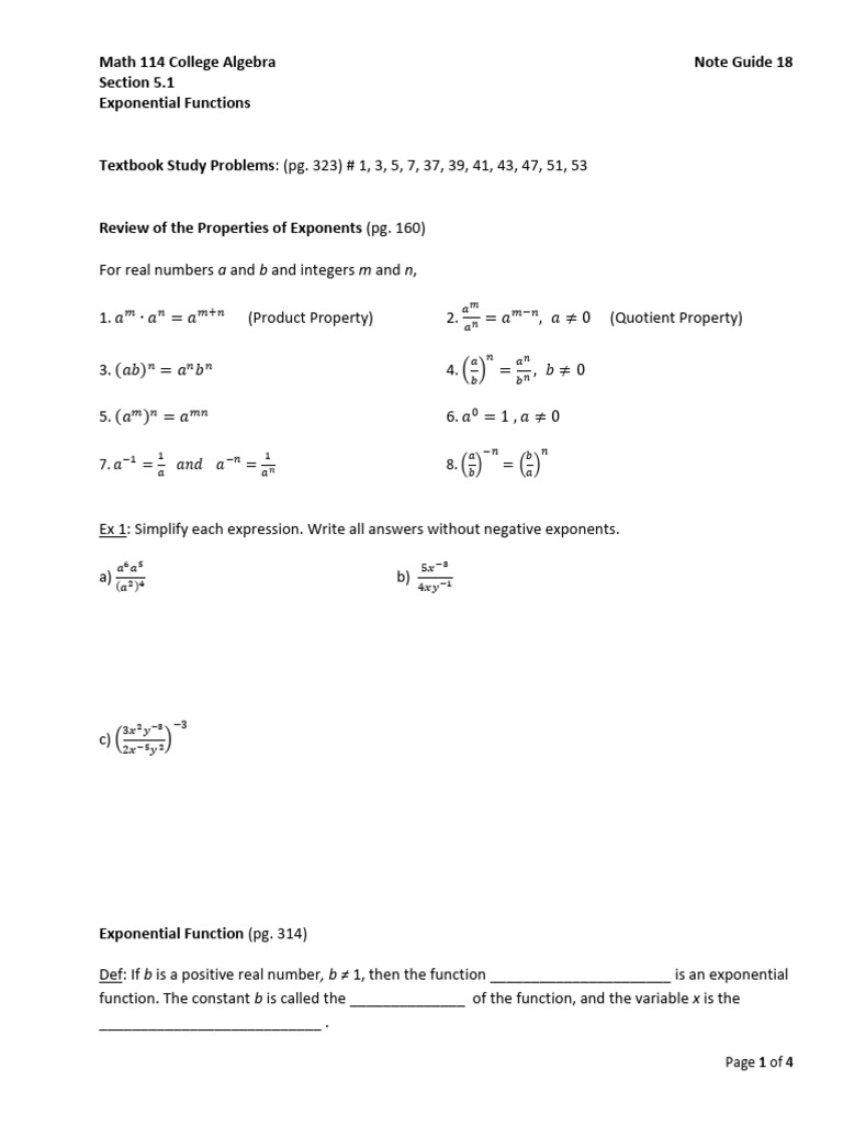 Section 5.1 Exponential Functions | PDF