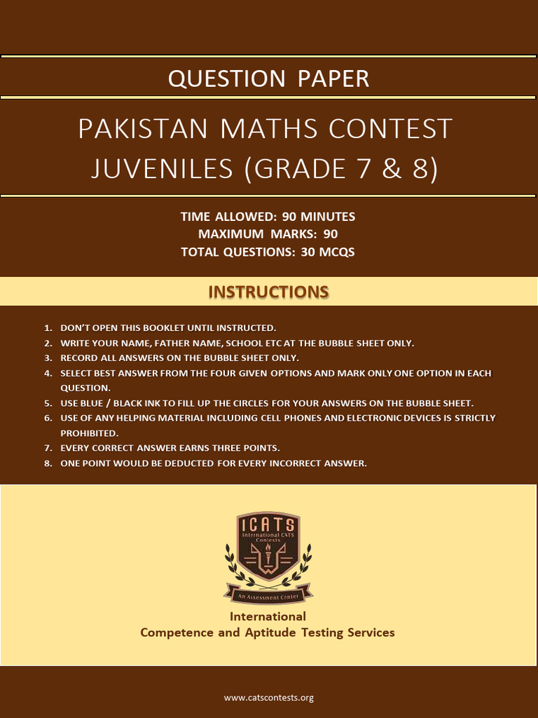 Pakistan Maths Contest Juveniles Grade 7 8 | PDF | Teaching Methods ...