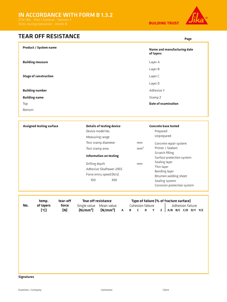 SIKA Formblatt EN Abreissfestigkeit ZTV-ING | PDF