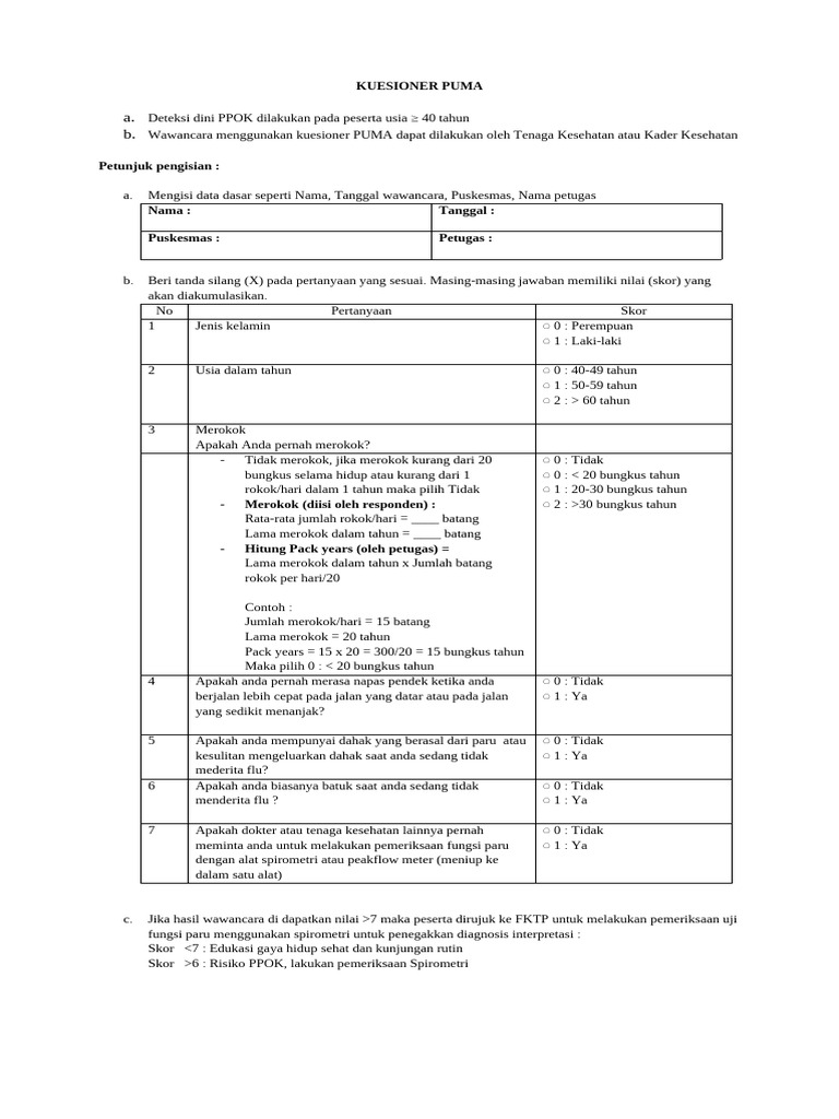 Kuesioner PUMA PPOK | PDF