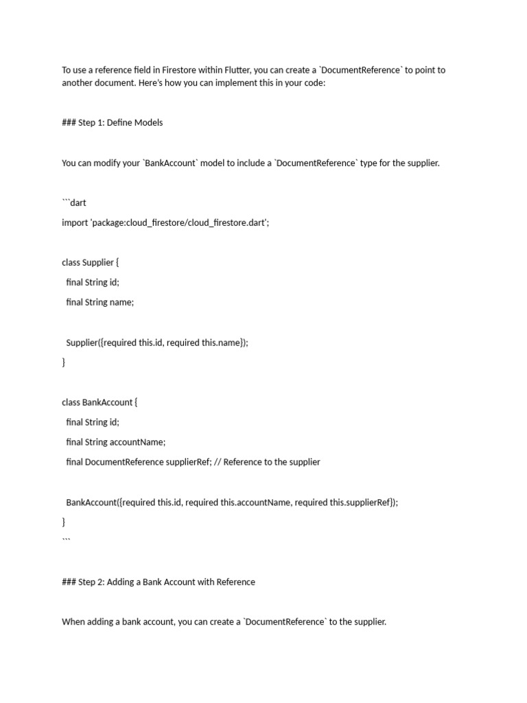 To Use A Reference Field in Firestore Within Flutter | PDF