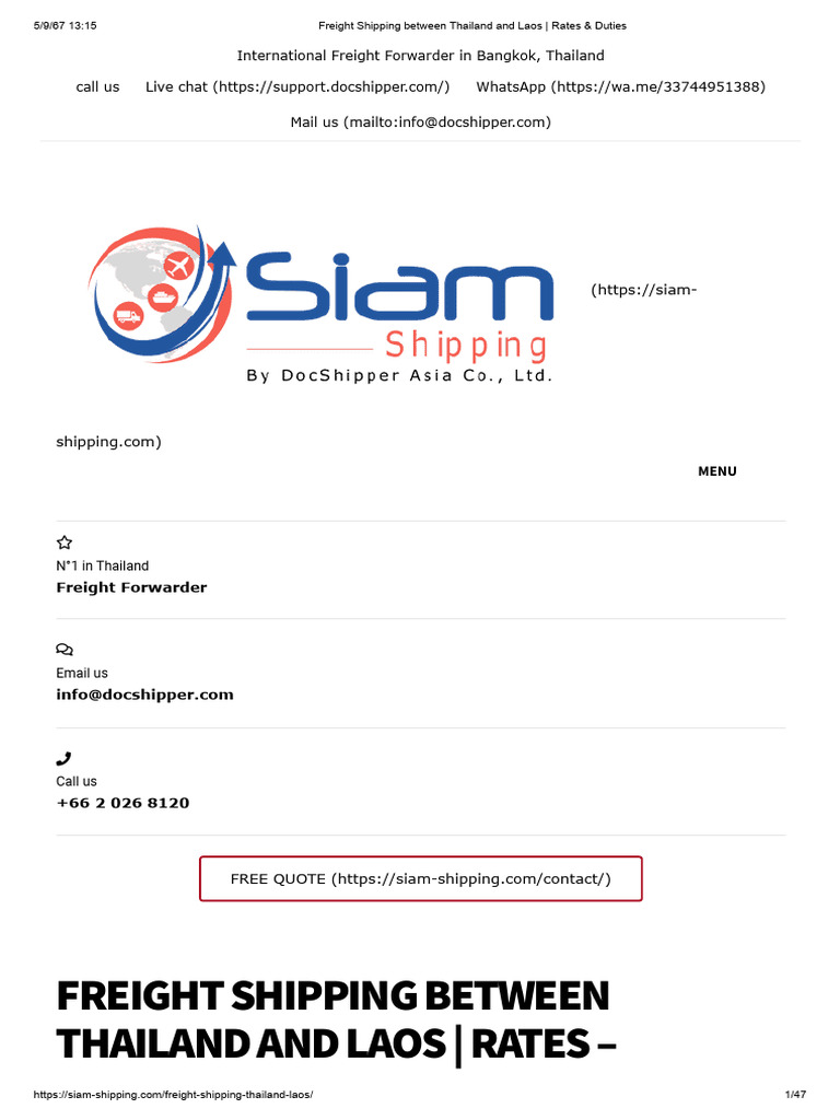 Freight Shipping Between Thailand and Laos - Rates & Duties | PDF