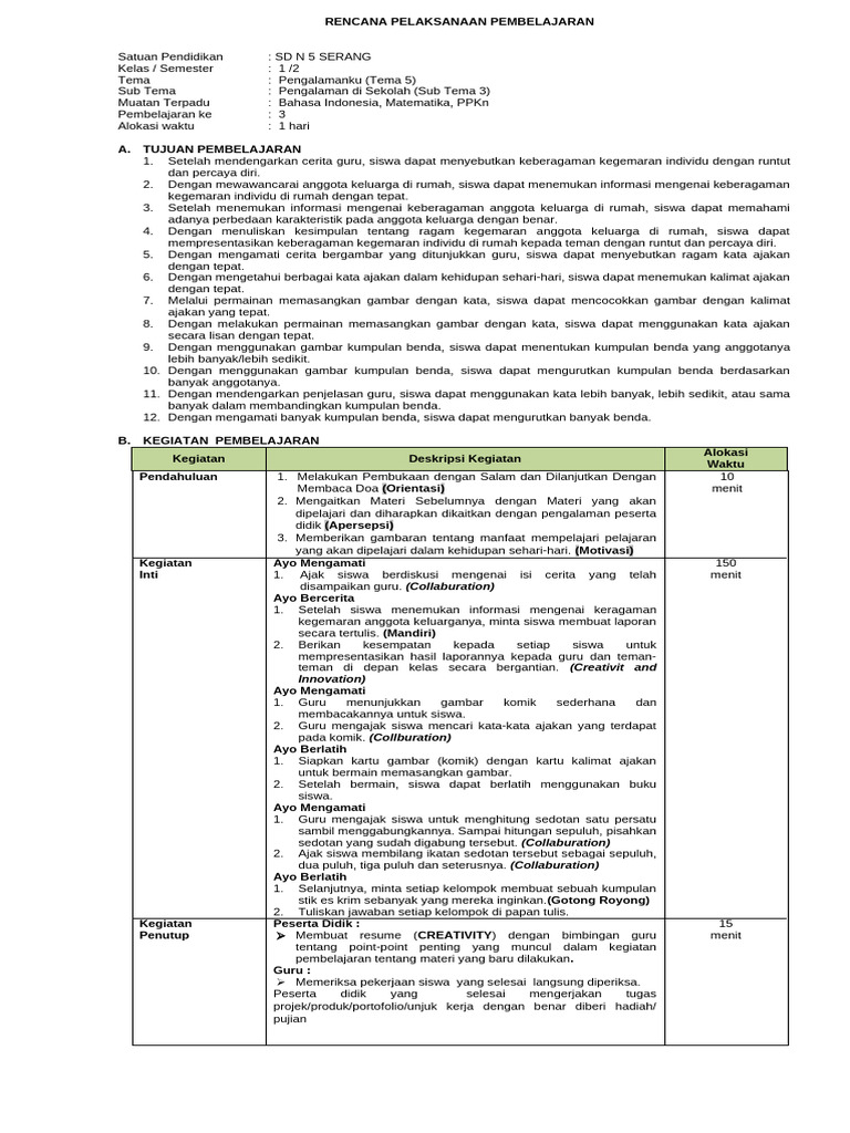 Pembelajaran 3.doc. ST 3. TEMA 5 | PDF