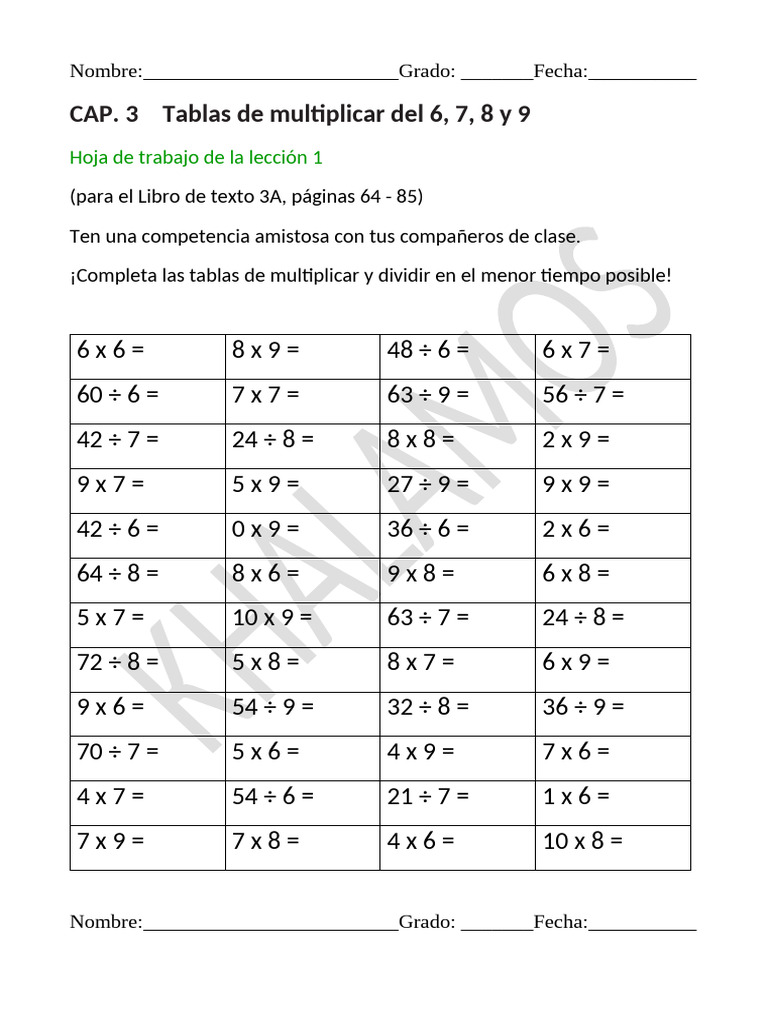 00cbbe30 f04b 11ee A0e0 7b36d8c8dc93 HT3A+CAP+3+Tablas+de+Multiplicar+Del+6,+7,+8+y+9 | PDF